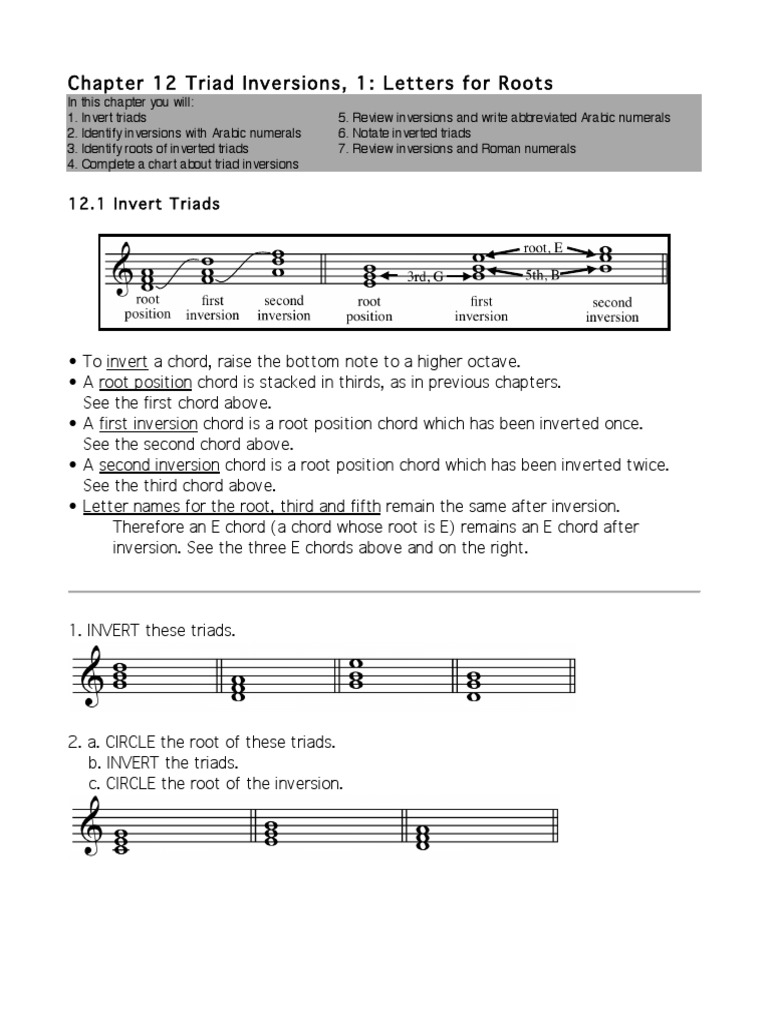 Triad Inversions and Identifying Roots | PDF | Chord (Music) | Musical ...