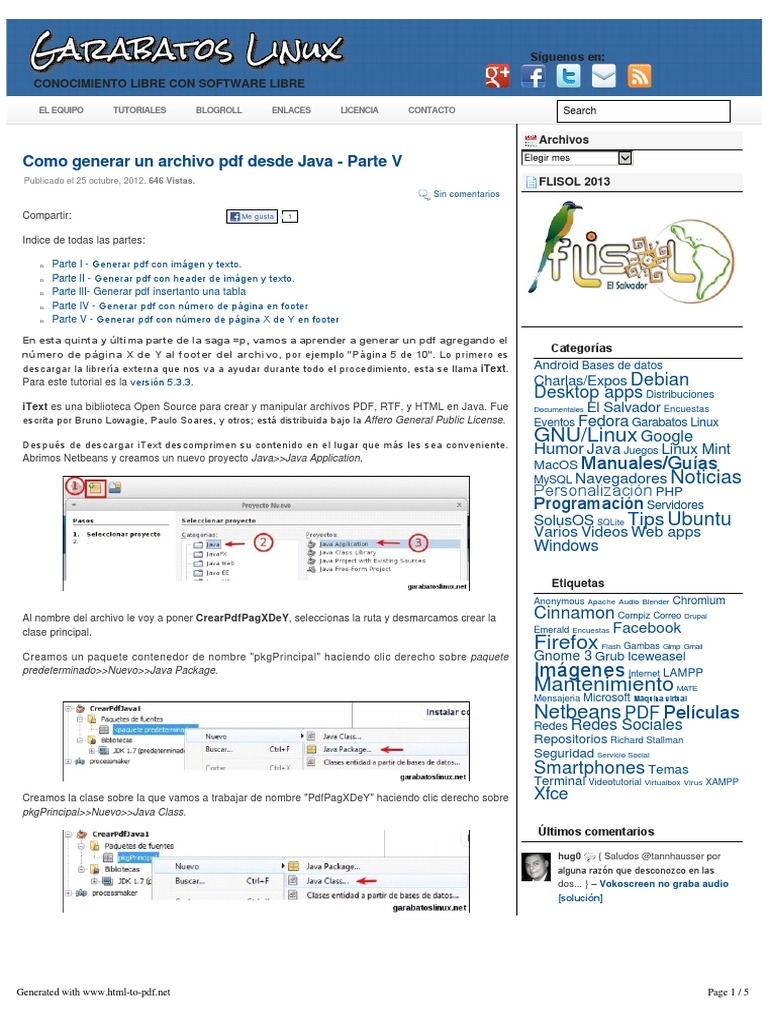 Generar PDF con Java y iText | PDF | Java (lenguaje de programación) | Software libre