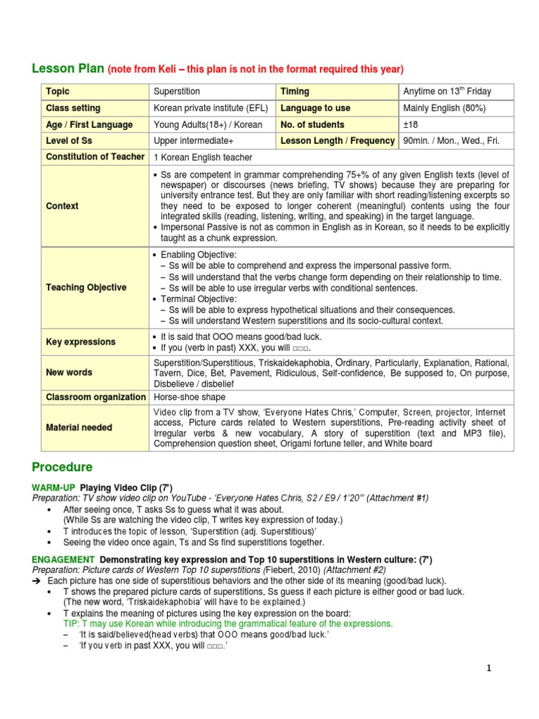 Lesson Plan Example With Mats | PDF | Superstitions | English Language