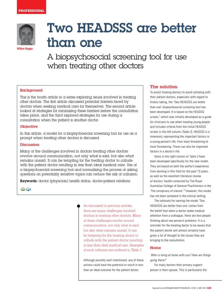 Two HEADSSS are better than one | PDF | General Practitioner | Physician