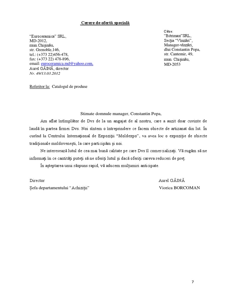 Cerere de Ofertă Speciala | PDF