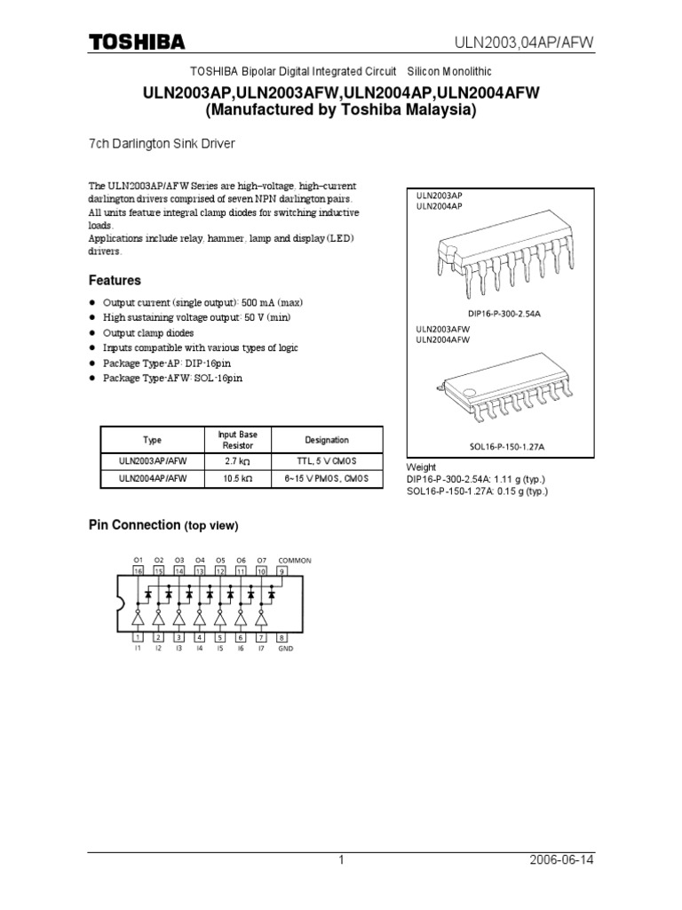 Datasheet ULN2003 & ULN2004.PDF | Reliability Engineering | Power Supply