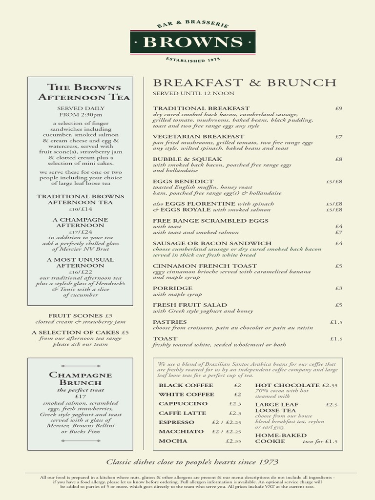 Browns Breakfast and Afternoon Tea Menu | PDF | Foods | Cuisine