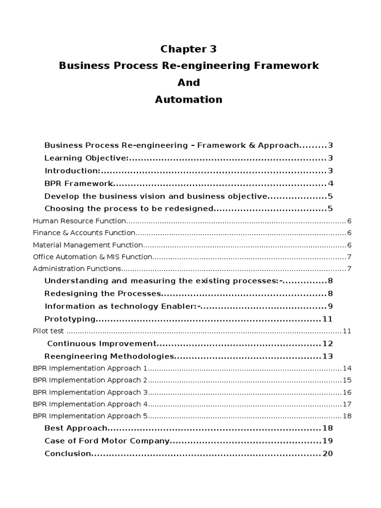 Business Process Re-engineering Framework | PDF | Business Process ...