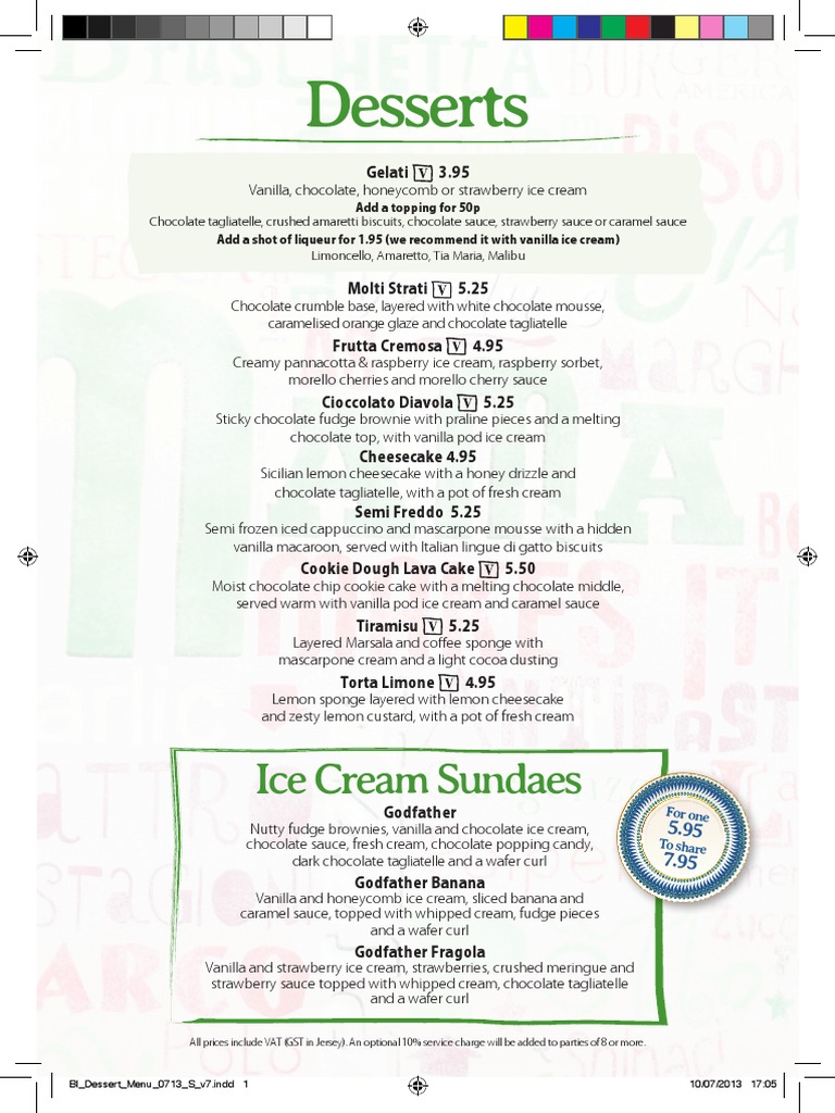 Bella Italia Desserts Menu PDF | PDF | Desserts | Chocolate