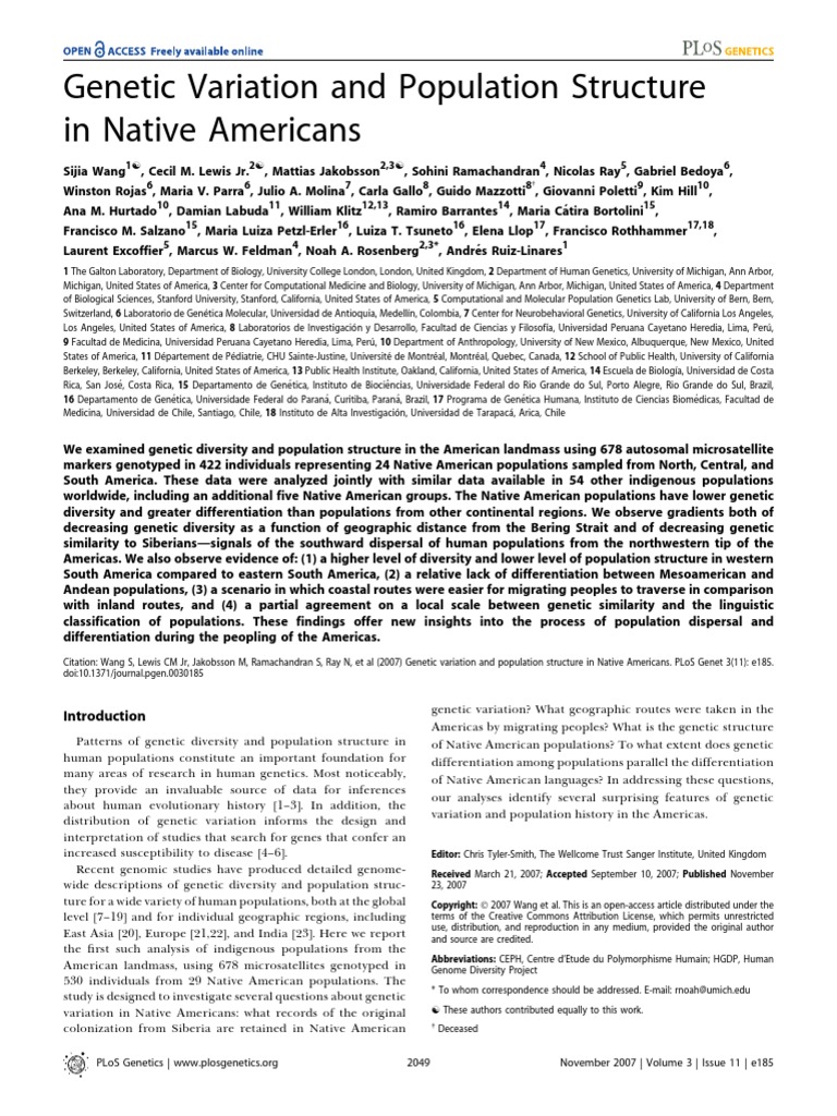 Genetic Variation and Population Structure - Wang Et Al 777 | PDF ...