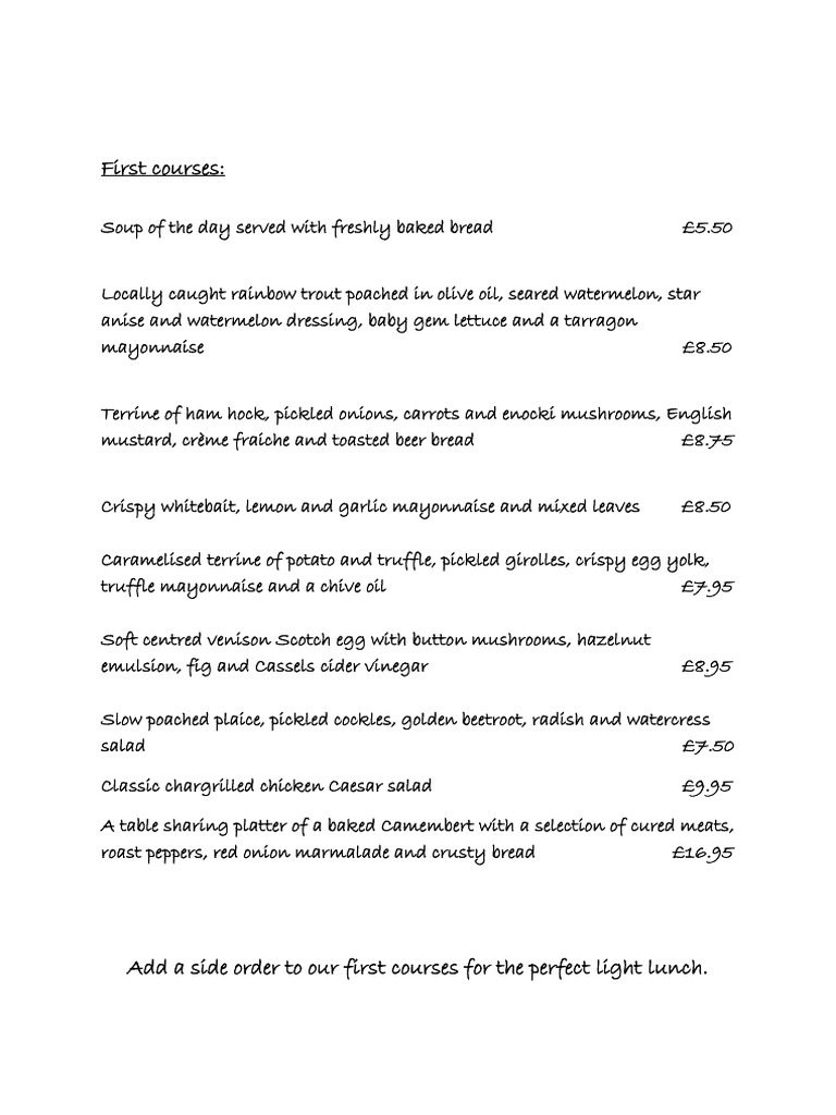 The Green Man Menu PDF | PDF | Pickling | Salad