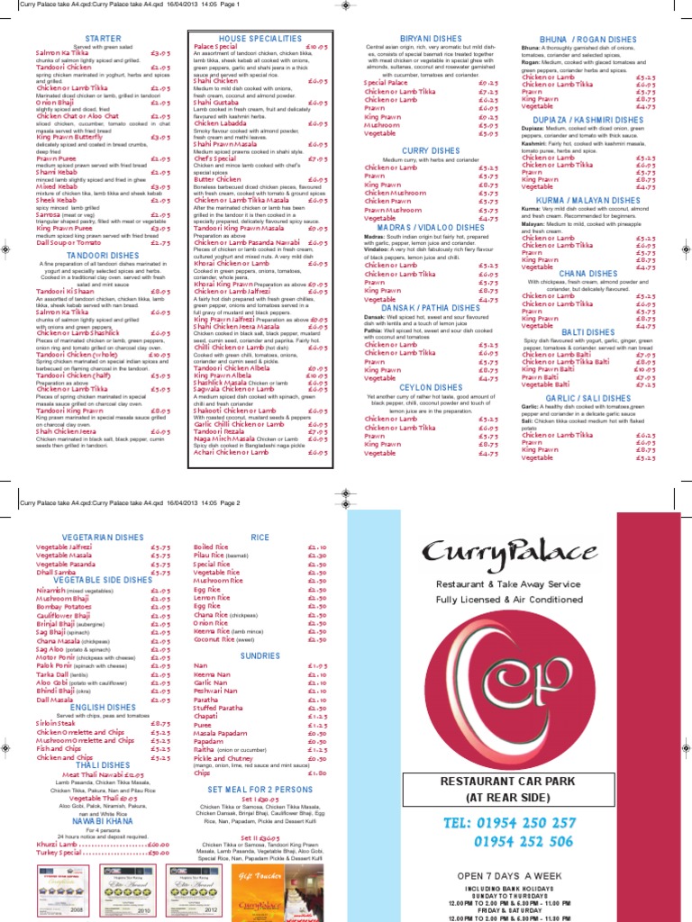 Curry Palace Menu PDF | PDF | Kebab | Curry