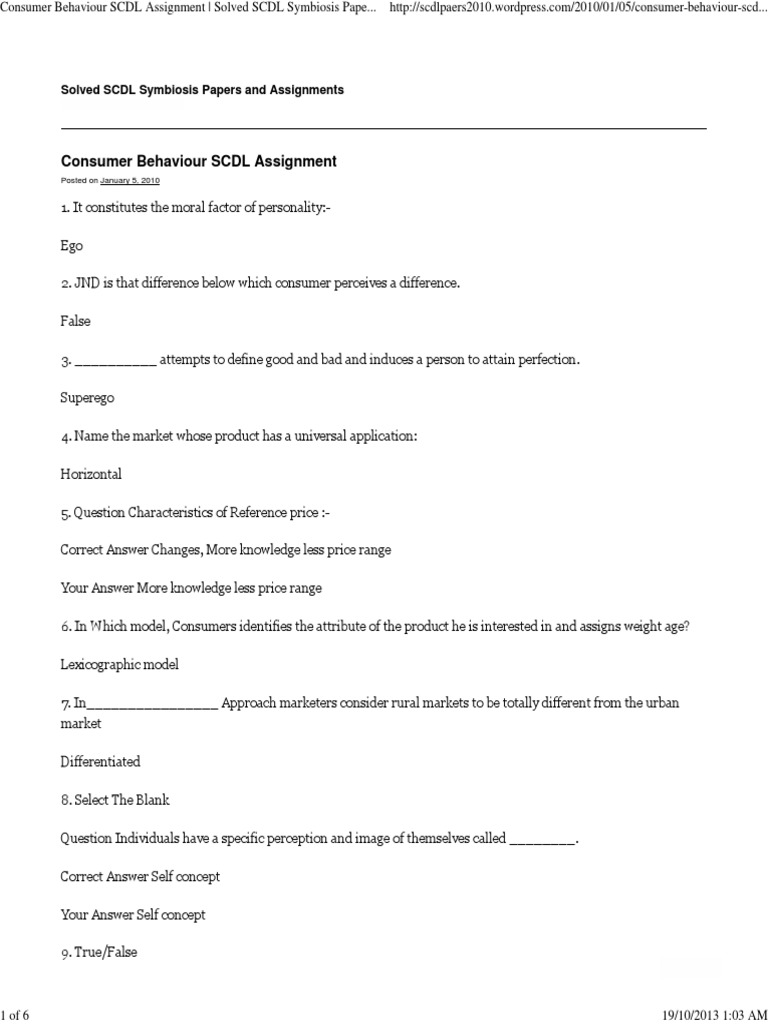 Consumer Behaviour SCDL Assignment Solved SCDL Symbiosis Paper | PDF ...