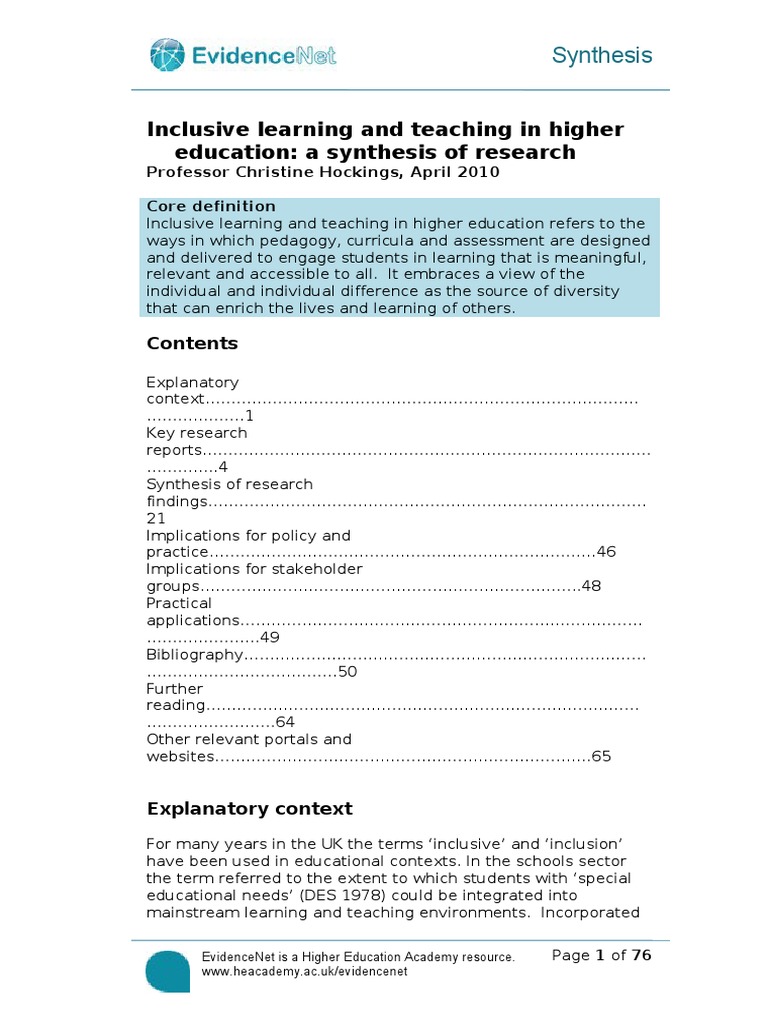 Inclusive Teaching and Learning in HE | PDF | Inclusion (Education ...