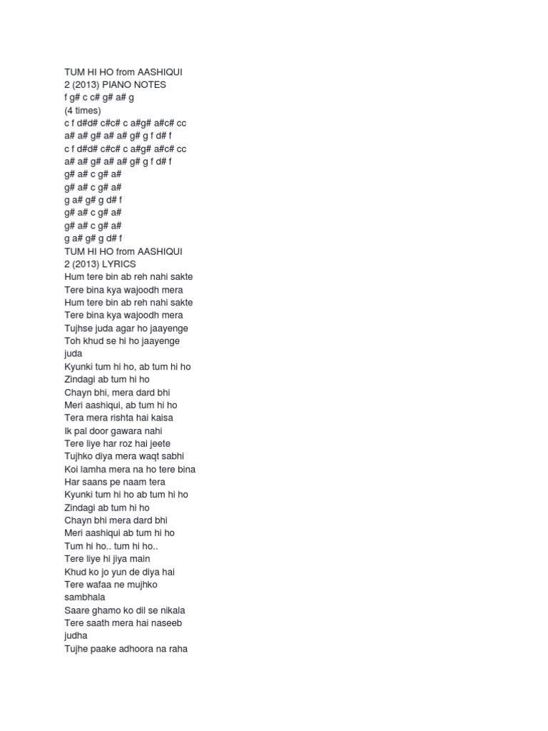 Aashiqui 2 Tum Hi Ho Full Lyrics