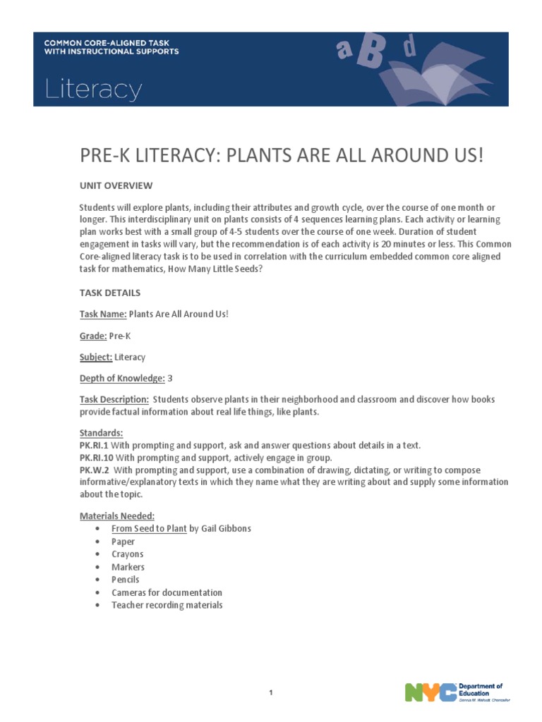 Pre K Literacy Plants - Final PDF | PDF | Flowers | Educational Assessment