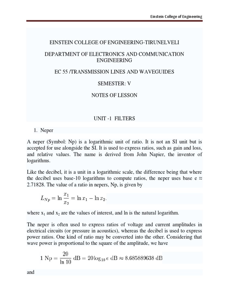 Transmission Lines and Waveguides Notes PDF | PDF | Science & Mathematics