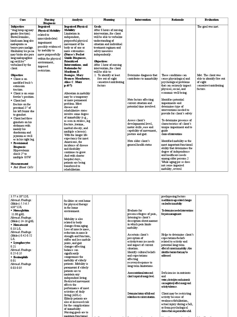 NCP Impaired Physical Mobility | PDF | Balance (Ability) | Physical ...