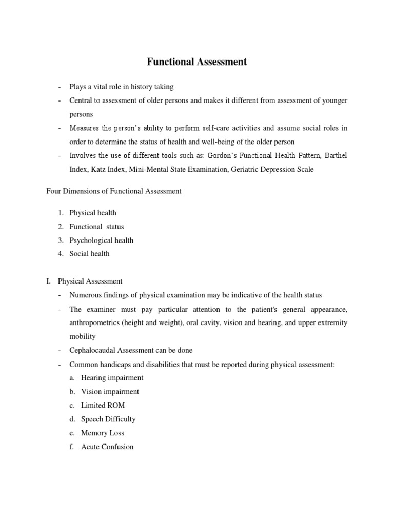 Functional Assessment | PDF | Major Depressive Disorder | Psychiatry ...
