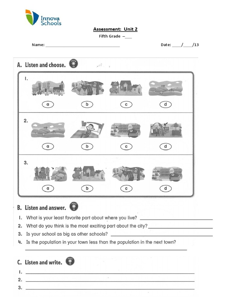 Assessment: Unit 2: Fifth Grade - Name: Date: / /13 | PDF