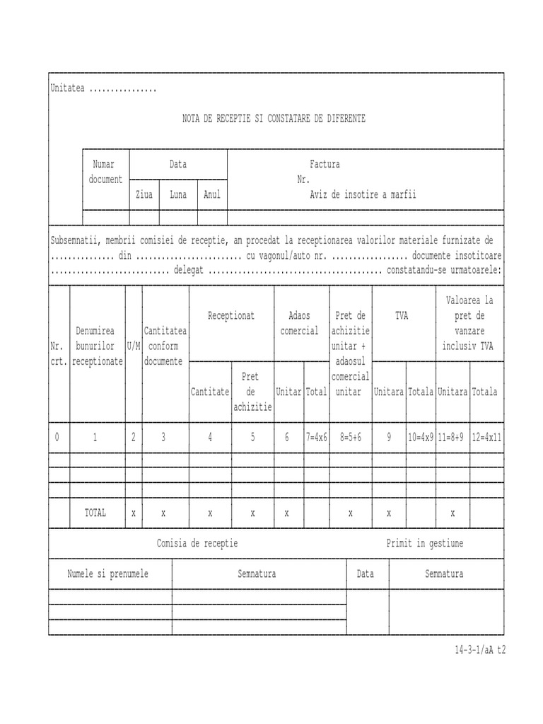 Nota de Receptie Si Constatare de Diferente2 | PDF