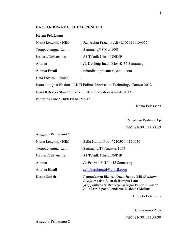 Daftar Riwayat Hidup Penulis | PDF