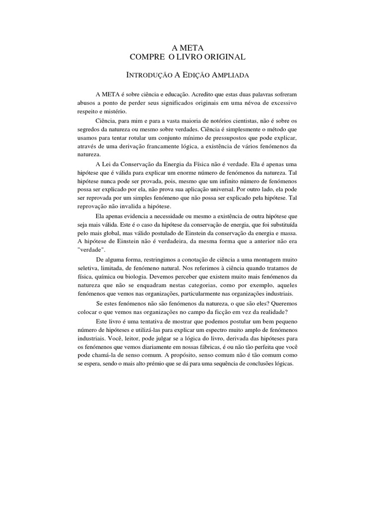 Livro Completo - A Meta - Eliyahu M. Goldratt PDF | PDF | Cidade | Science