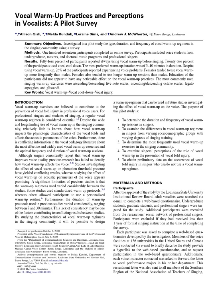 Vocal Warm-Up Practices and Perceptions | PDF | Vocal Pedagogy | Singing