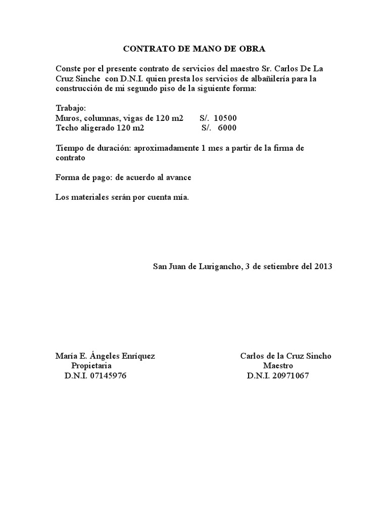 Contrato de Mano de Obra | PDF | Gobierno