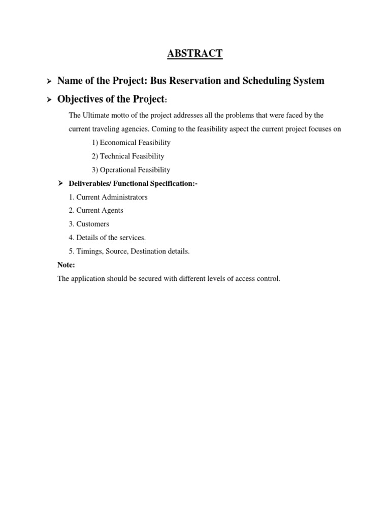 Bus Scheduling and Reservation System Abstract | PDF | Feasibility ...