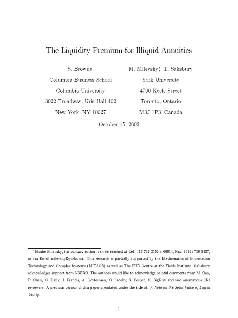 The Liquidity Premium For Illiquid Annuities | PDF | Market Liquidity ...