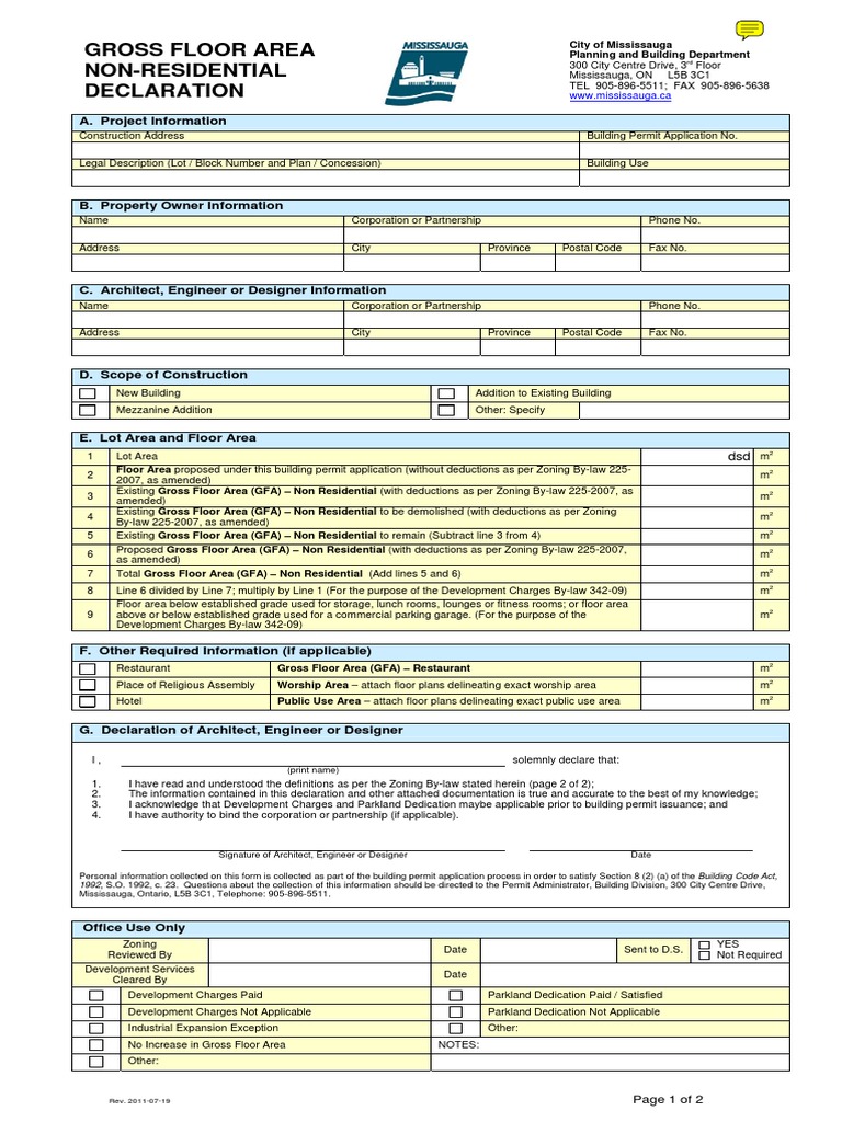 GFA Declaration-NonRes225Apr2011REVISED PDF | PDF | Zoning | Business