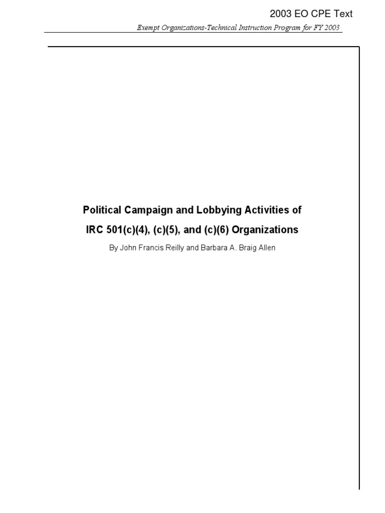 Political Activity For A 501 C6 | PDF | 501(C) Organization | Tax Deduction