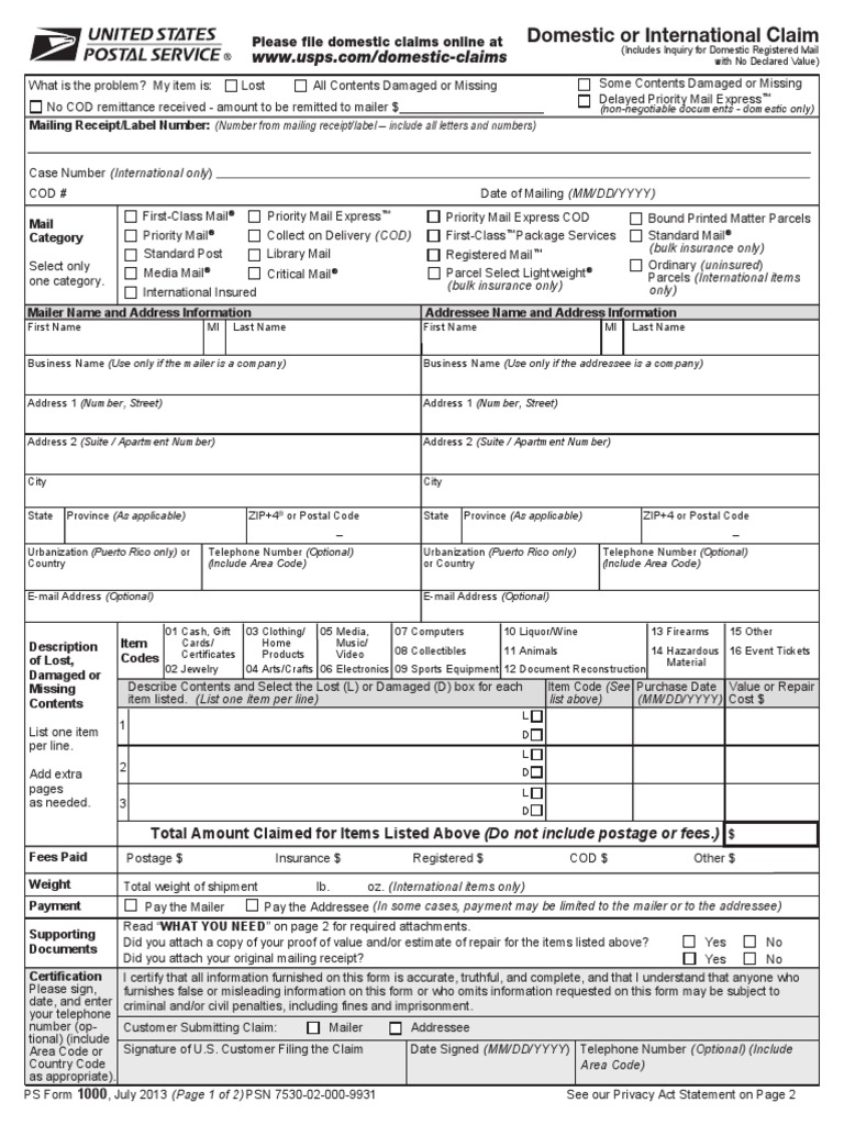 Ps 1000 | PDF | Mail | United States Postal Service