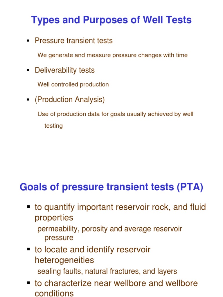 Types and Purposes of Well Tests | PDF | Petroleum Reservoir ...