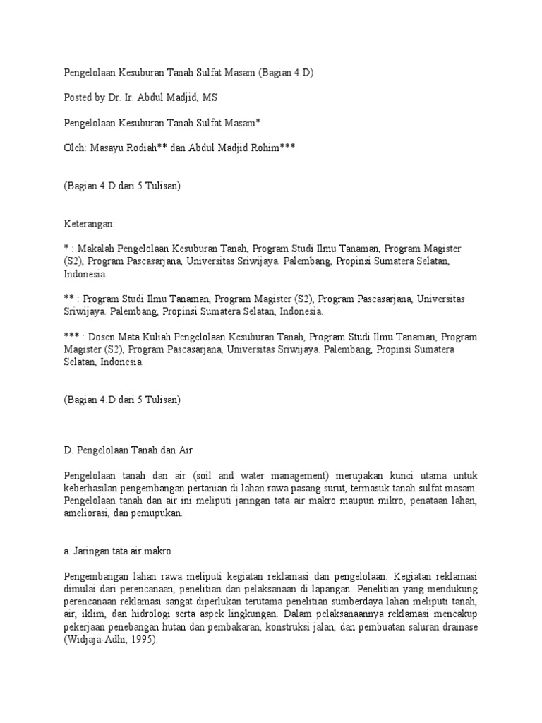 Pengelolaan Lahan Sulfat Masam | PDF | Griya & Taman | Teknologi & Rekayasa