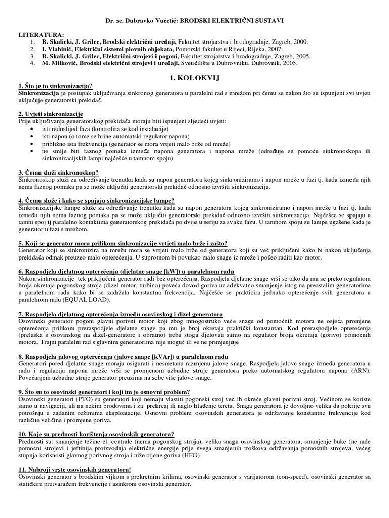 Microsoft Word - Brodski Elektricni Sustavi B - Ver 2 | PDF