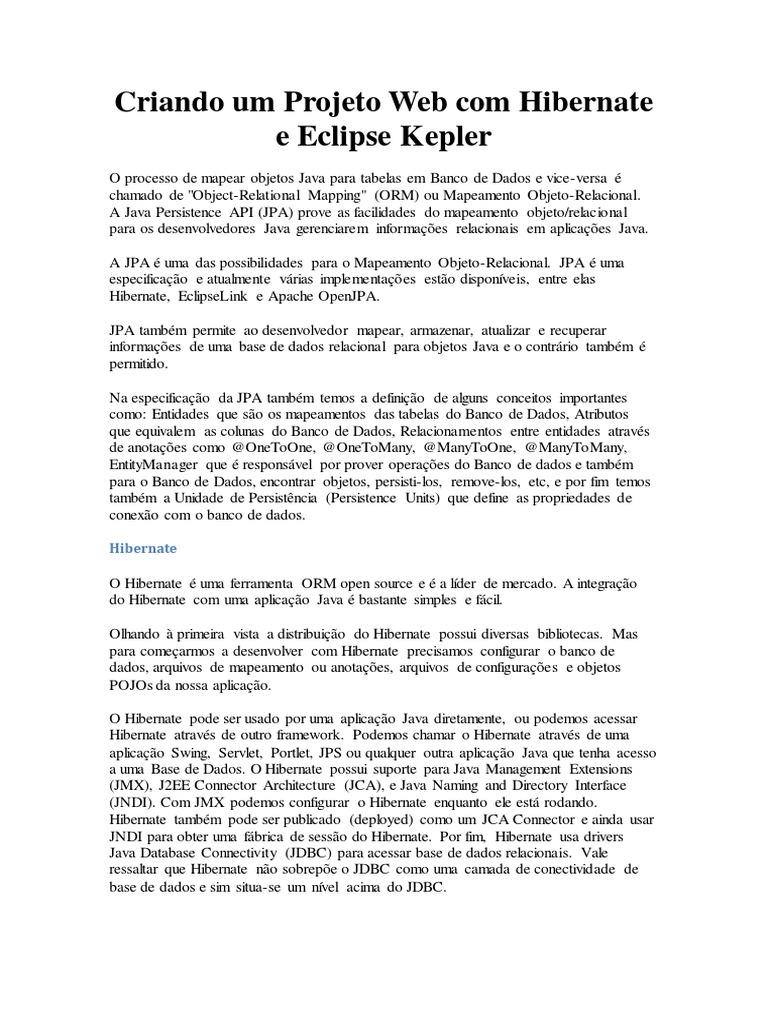 Criando Um Projeto Web Com Hibernate e Eclipse Kepler | PDF | Biblioteca (informática) | Bancos ...