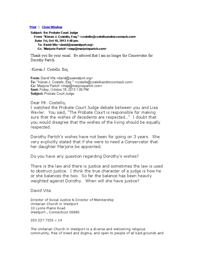 To and From Attorney Kieran Costello, Court-Selected and Appointed ...