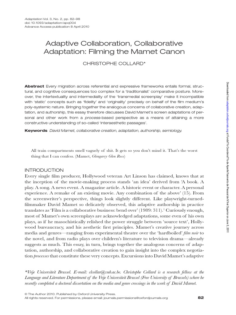 Adaptive Collaboration, Collaborative Adaptation Filming The Mamet Canon | PDF | Translations ...