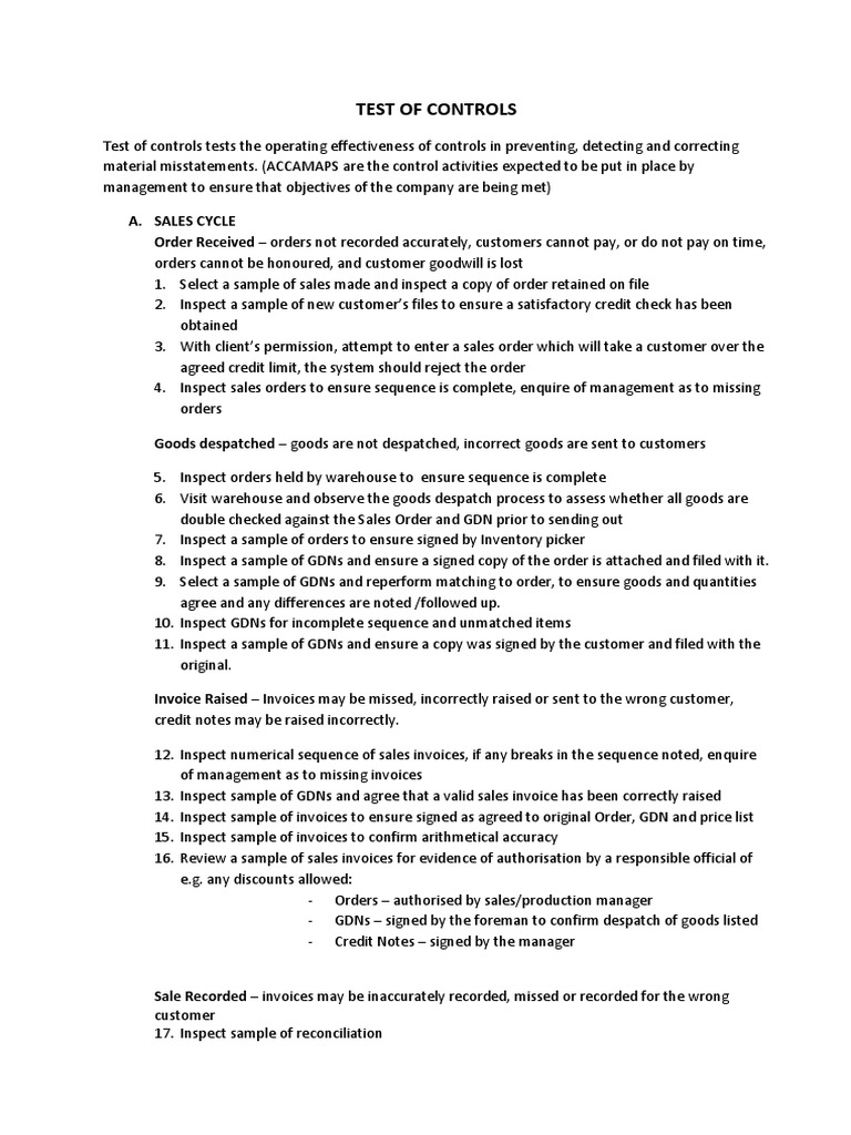 TEST OF CONTROLS.docx | Cheque | Payroll