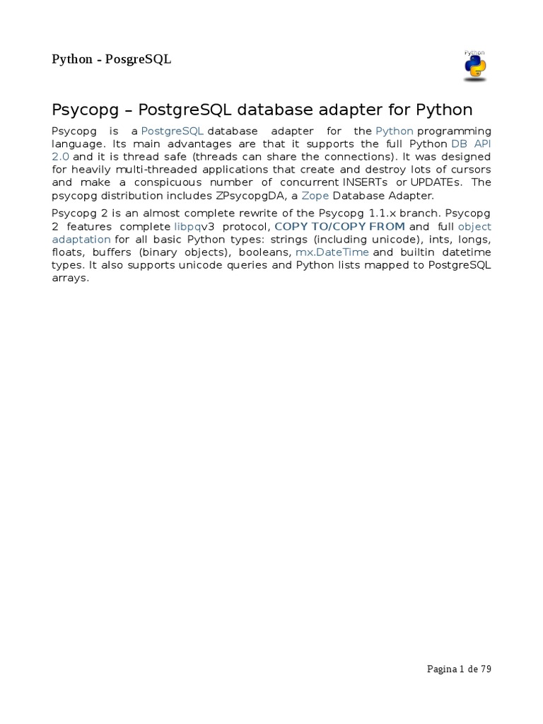 Psycopg Postgresql Database Adapter For Python Pdf Pdf Postgre Sql Database Transaction