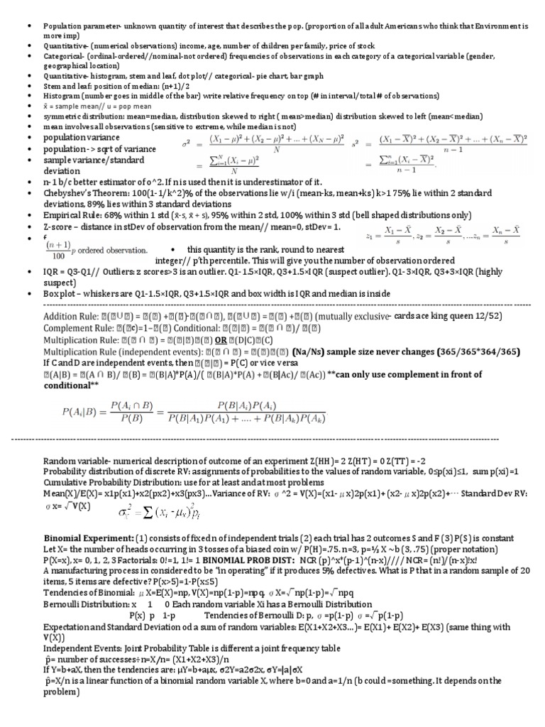 Stat Cheat Sheet | PDF | Histogram | Probability Distribution