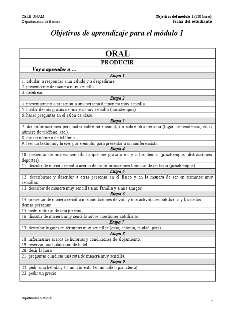 Objetivos Module en Espagnol | PDF | Idioma francés | Aprendizaje