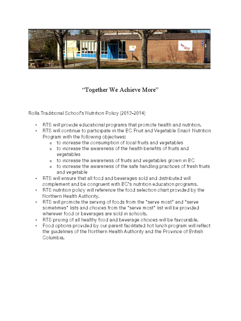 Rolla Traditional School Nutrition Policy | PDF | Wellness