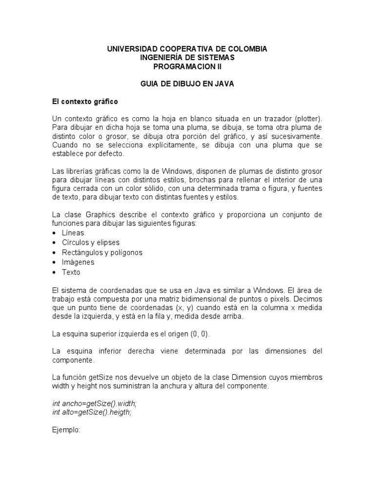 Guia de Dibujo en Java | PDF | Java (lenguaje de programación) | Rectángulo