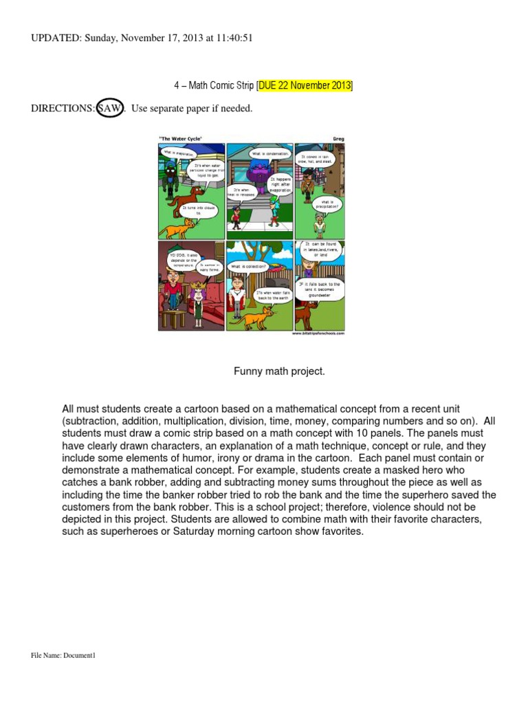 4 - Math Comic Strip DUE 22 November 2013 | PDF | Comic Strips | Comics