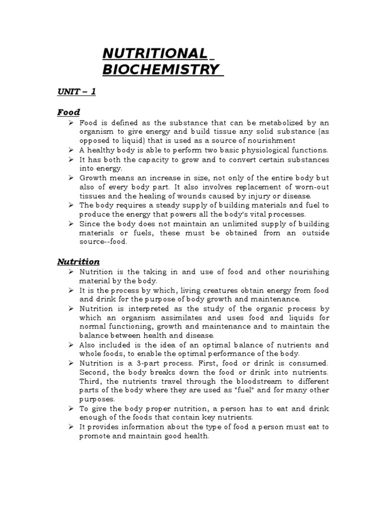Nutritional Biochemistry | PDF | Calorie | Nutrition