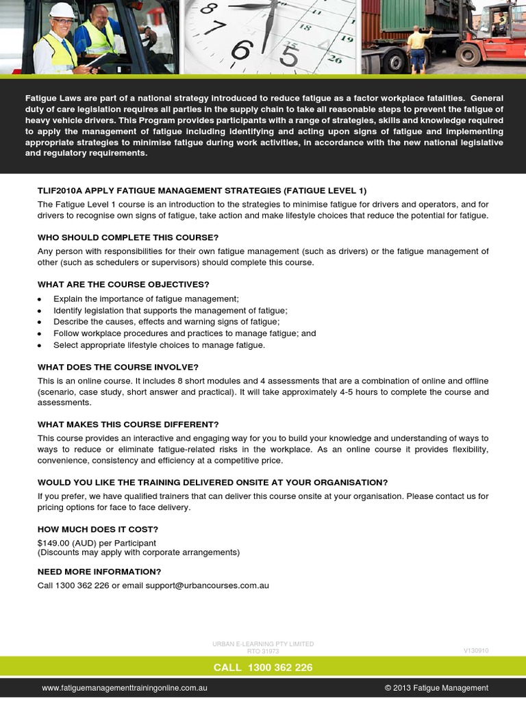 TLIF2010A Fatigue Management Fact Sheet | PDF | Fatigue (Medical ...