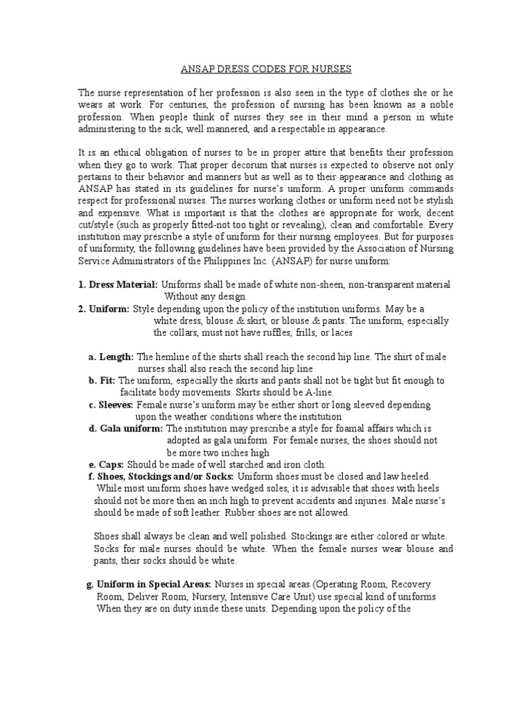 Ansap Dress Codes For Nurses | PDF | Blouse | Clothing