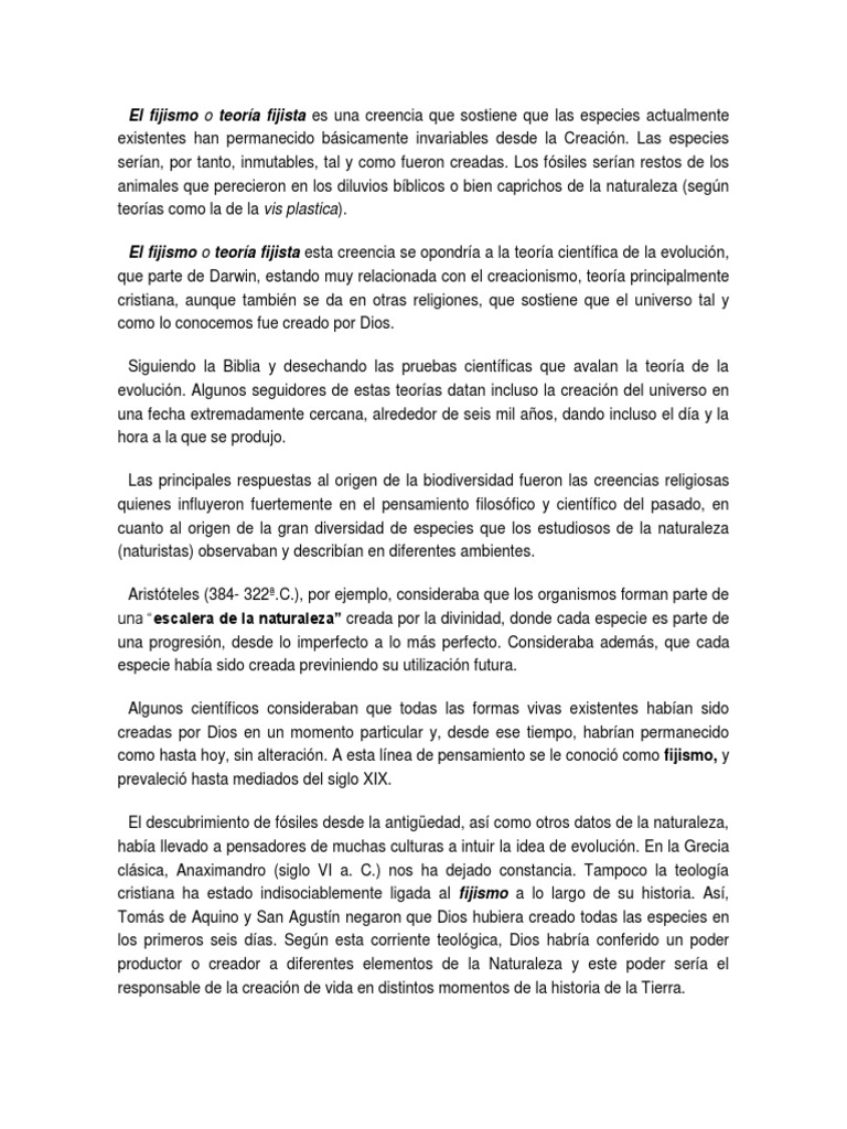 El fijismo o teoría fijista es una creencia que sostiene que las ...