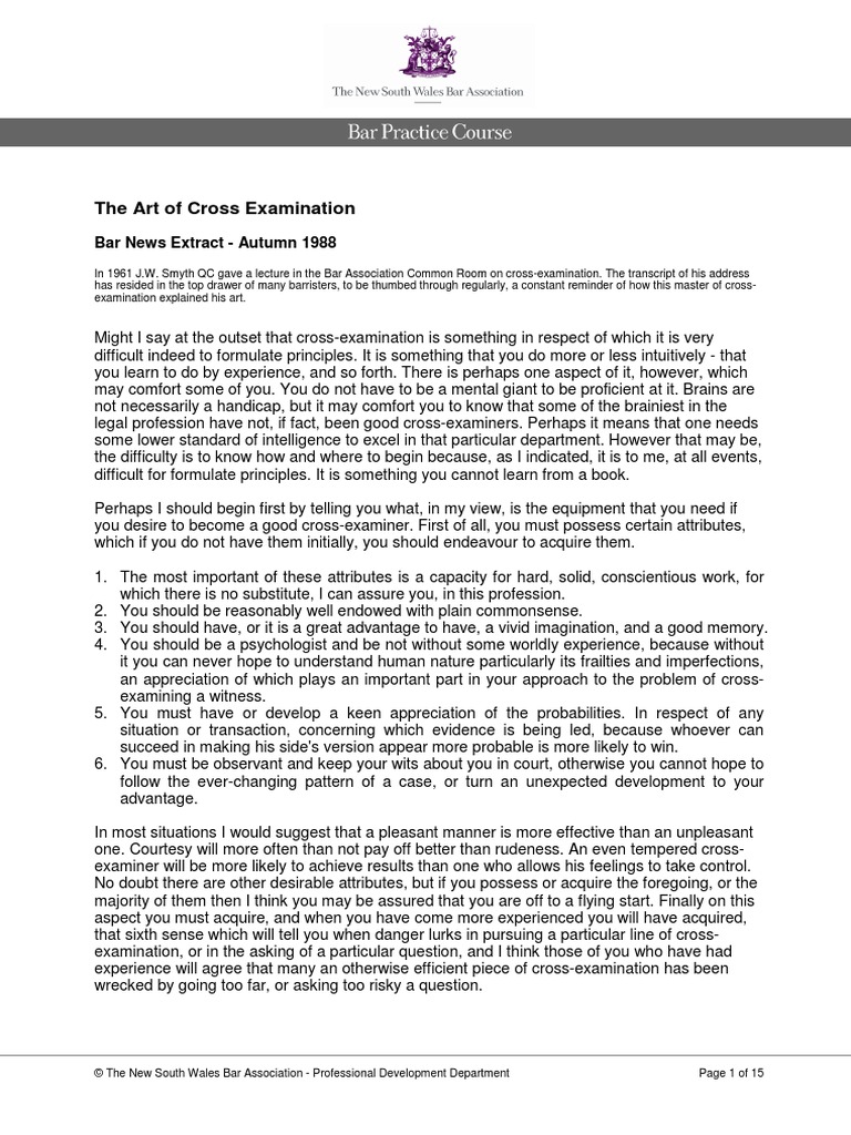 The Art of Cross Examination PDF | PDF | Witness | Question