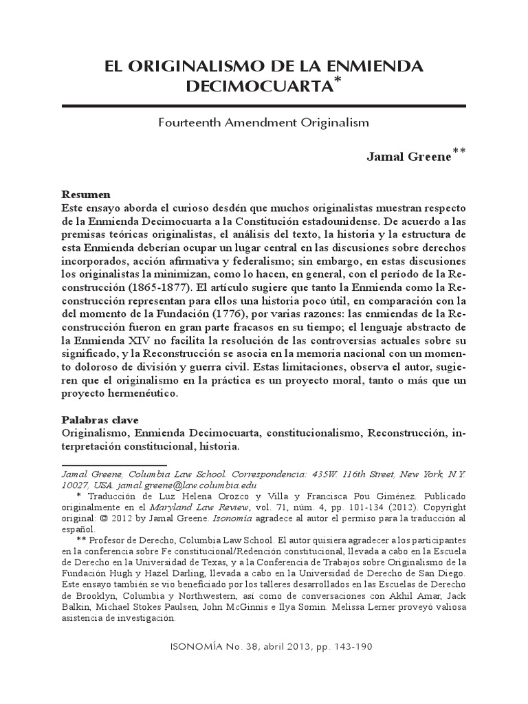 El Originalismo de La Enmienda Decimocuarta : Fourteenth Amendment ...