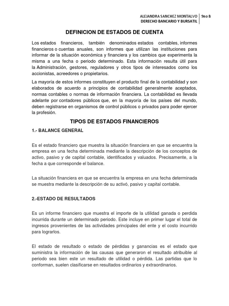 Definicion de Estados de Cuenta | PDF | Estado financiero | Contabilidad